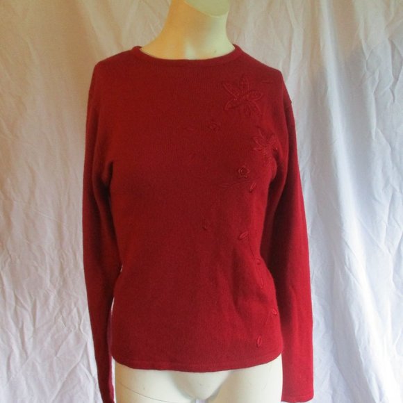 Haband | Sweaters | Pretty Red Sweater With Embroidered Flowers | Poshmark